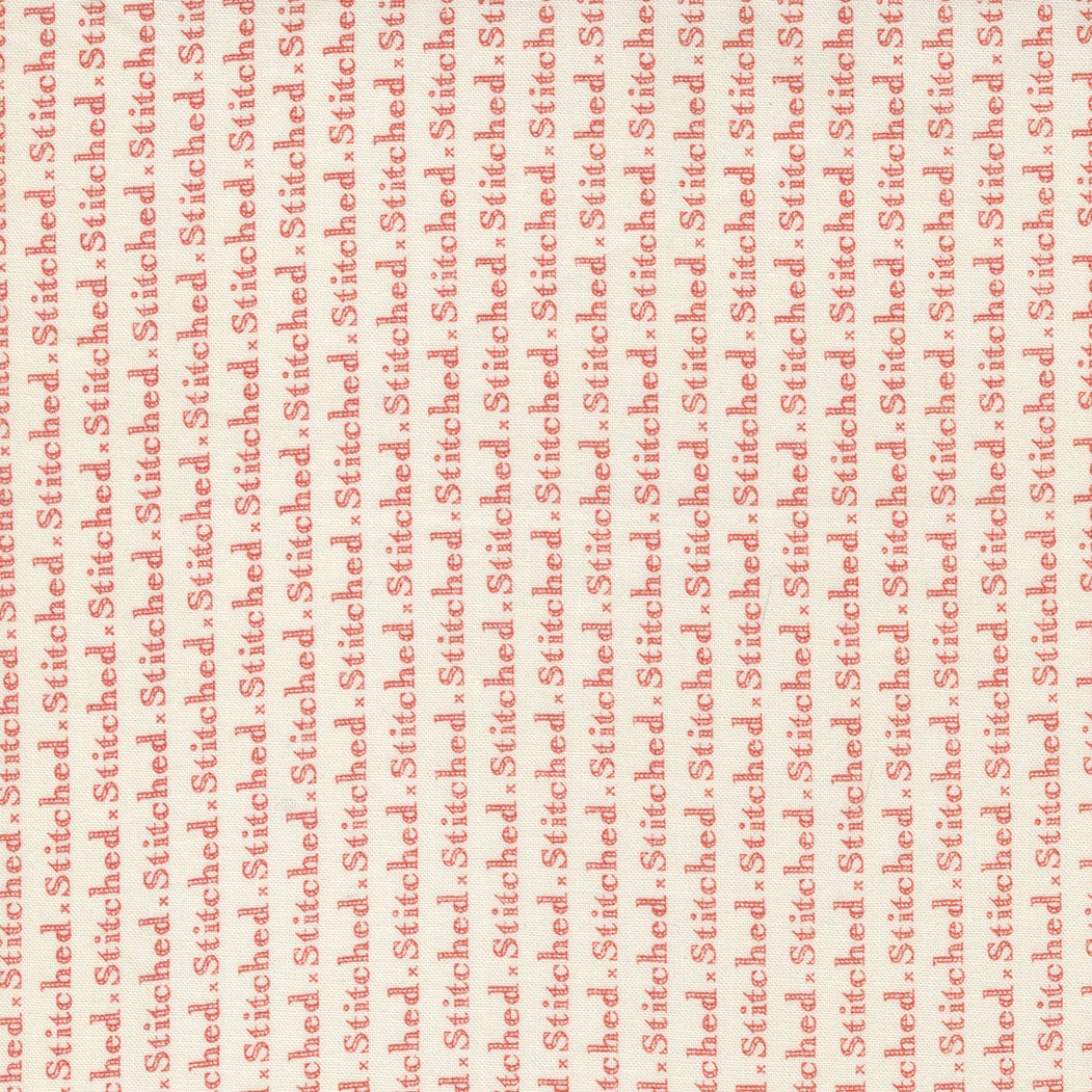 Stitched Moda 20437-11 Stitch Text Vanilla Persimmon | ABBI MAYS FABRIC ...